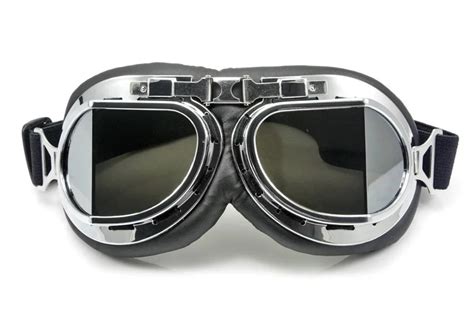 Vintage Style Motorcycle Bike Scooter Aviator Cruiser Silver Goggles In