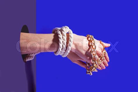 Close Up Pair Of Woman Hands Tied By Stock Image Colourbox
