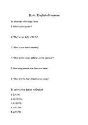 Basic Grammar Test ESL Worksheet By Kjenny