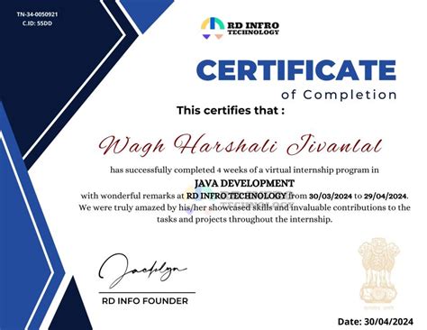 Harshali Wagh On Linkedin Internship Javaprogramming Rdinfrotechnology