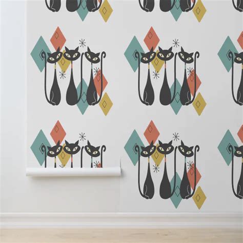 Retro Black Cats Mid Century Modern Wallpaper Zazzle