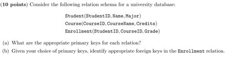 Solved 10 Points Consider The Following Relation Schema For
