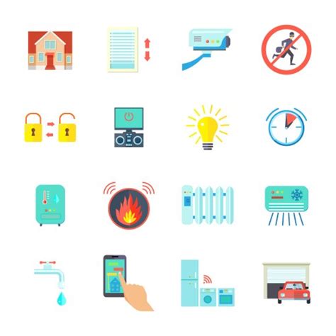 Smart Home System Icons Set Flat Design Style Vector Image