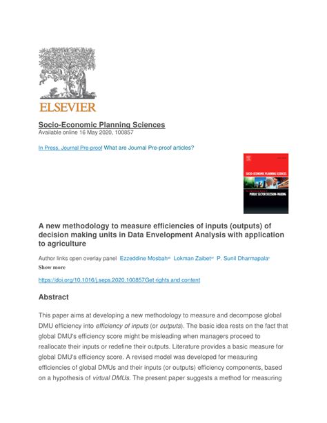 Pdf A New Methodology To Measure Efficiencies Of Inputs Outputs Of Decision Making Units In