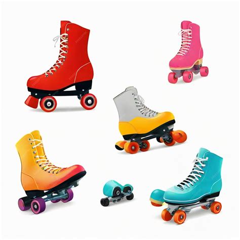 Four Colorful Roller Skates With Different Colored Roller Skates