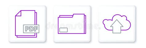 Set Line Cloud Upload PDF File Document And Document Folder Icon Vector Stock Illustration