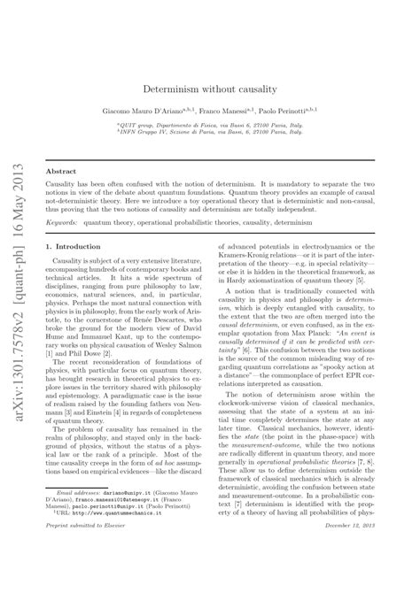 Pdf Determinism Without Causality