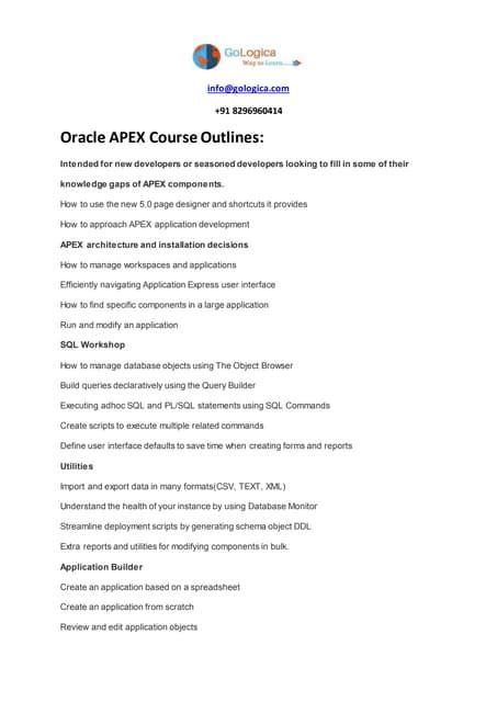 Oracle Apex Course Content Docx