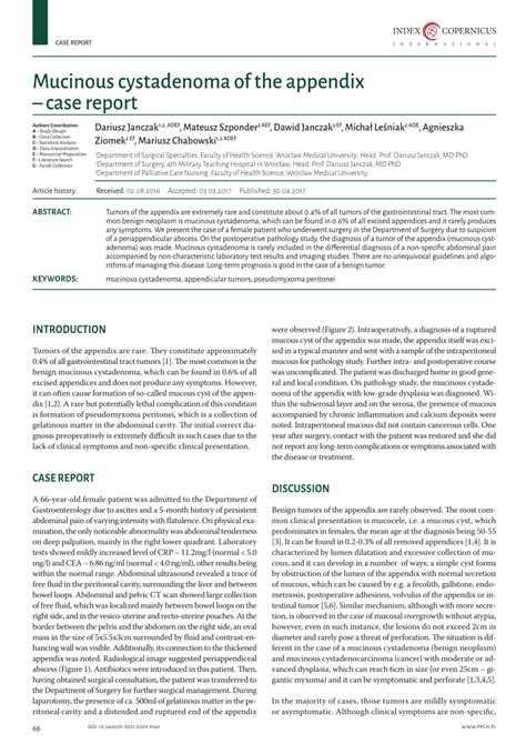 Pdf Mucinous Cystadenoma Of The Appendix Case Report