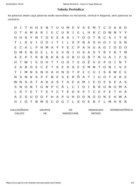 Tabela Periódica Imprimir Caça Palavras Pdf