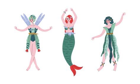 Premium Vector Magic Forest Fairy Or Pixie With Wings And Mermaid