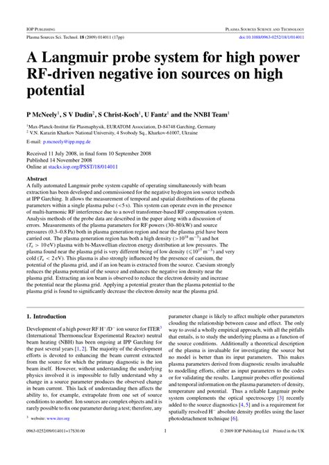 Pdf A Langmuir Probe System For High Power Rf Driven Negative Ion