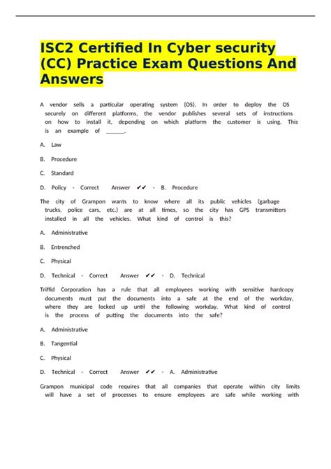 Isc2 Certified In Cyber Security Cc Practice Exam Questions And Answers Certified In
