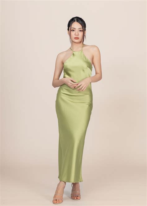 Moonlit Temptress Satin Gown In Hazel Green • Dreamscaped
