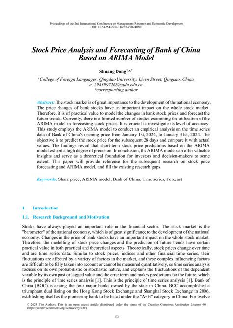 Pdf Stock Price Analysis And Forecasting Of Bank Of China Based On Arima Model