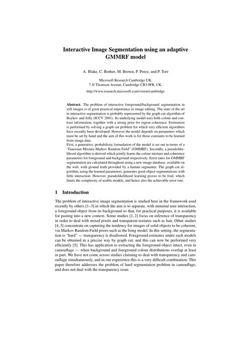 PDF Interactive Image Segmentation Using An Adaptive GMMRF Model