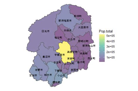 【r】栃木県の人口別コロプレス図 dinov