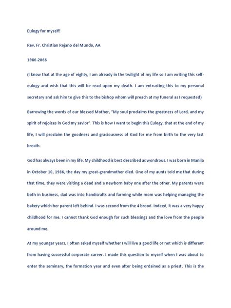 Eulogy For Myself Autorecovered Pdf