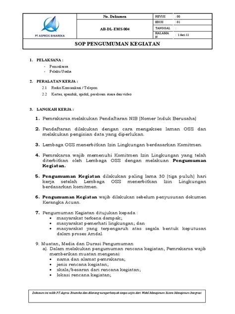 Sop Pengumuman Kegiatan Amdal Pdf