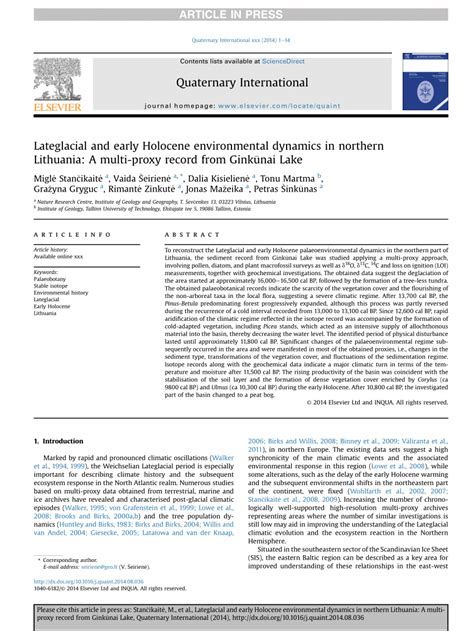 [pdf] Lateglacial And Early Holocene Environmental Dynamics In Northern Lithuania A Multi Proxy