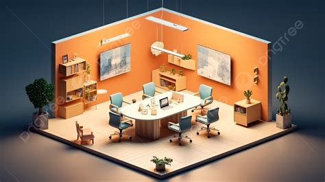 노트북이 있는 회의실 내부의 아이소메트릭 3d 그림 아이소메트릭 인테리어 아이소메트릭 룸 내부에 배경 일러스트 및 사진 무료 다운로드 Pngtree