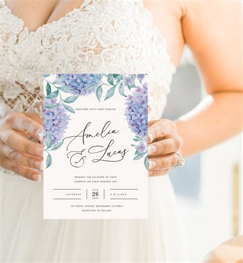 Hydrangea Wedding Invitation Instant Download Blue Flowers Indigo