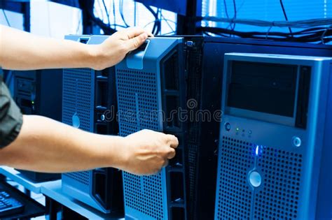 Man Fix Server Network In Data Center Room Stock Photo Image Of Professional Connection 54898534
