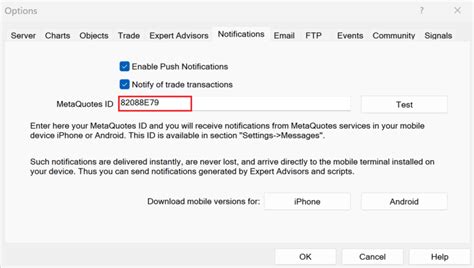 Enable Mt4 Push Notifications