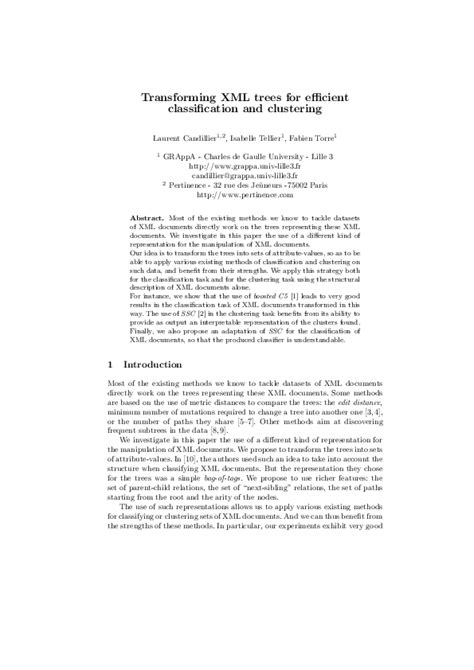 Pdf Transforming Xml Trees For Efficient Classification And Clustering