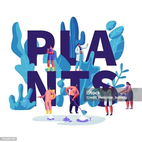 남성과 여성의 캐릭터 성장 및 식물 개념의 배려 과학자 원 예 사람들은 인간의 삶에 대 한 식물 속성을 배웁니다 포스터 배너