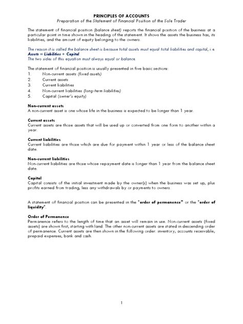 Statement Of Financial Position Sole Trader Pdf