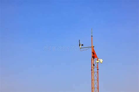 Wind Speed Measurement Or Anemometer On Red Pole At Small Weather Station Stock Image Image Of