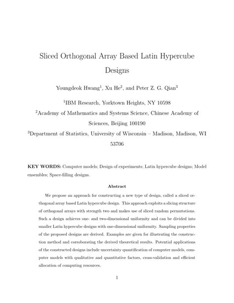 Pdf Sliced Orthogonal Array Based Latin Hypercube Designs
