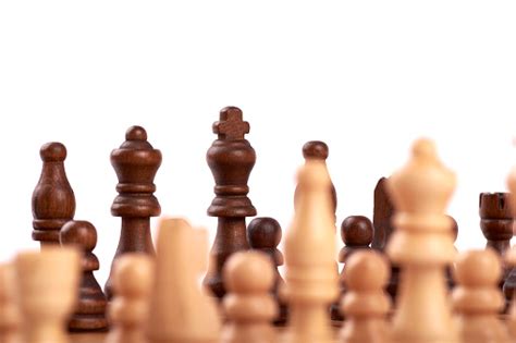 흩어져 게임에서 나무 체스판에 흰색과 검은색 체스 조각의 클로즈업 보기 흰색 배경에 고립 0명에 대한 스톡 사진 및 기타 이미지 0명 개념 개체 그룹 Istock