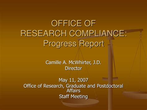 Ppt Office Of Research Compliance Progress Report Powerpoint