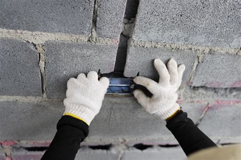 건설 노동자는 내부 배관 시스템을 벽에 배치하기 위해 간격을 측정하여 작업합니다 건설 현장의 내부 파이프 시스템을 위한 새 건물 건설 산업에 대한 스톡 사진 및 기타 이미지
