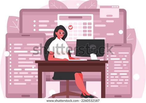 Female Programmer Working Computer Woman Workplace Stock Vector Royalty Free 2260532187