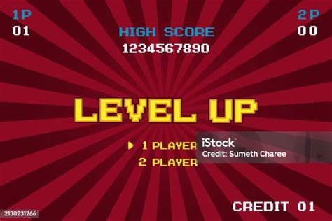 레벨 업 1인용 Pixel Art 8비트 게임 복고풍 게임 벡터 일러스트레이션의 게임 자산용 Next Level English Phrase에 대한 스톡 벡터 아트 및
