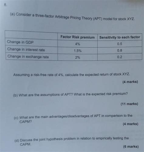 A Consider A Three Factor Arbitrage Pricing Theory Chegg