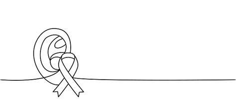 리본 한 줄 연속 그리기가 있는 인간의 귀 암 인식 리본 에이즈 테이프 연속 한 줄 그림 벡터 미니멀리스트 그림 0명에 대한 스톡 벡터 아트 및 기타 이미지 Istock