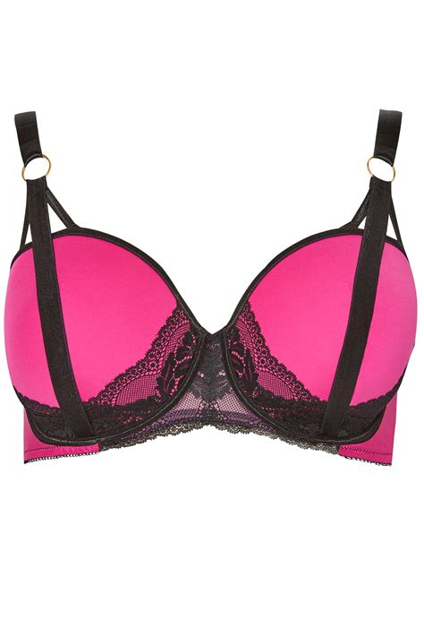 Hot Pink Lace Strap Bra Sizes 38dd To 48g Yours Clothing