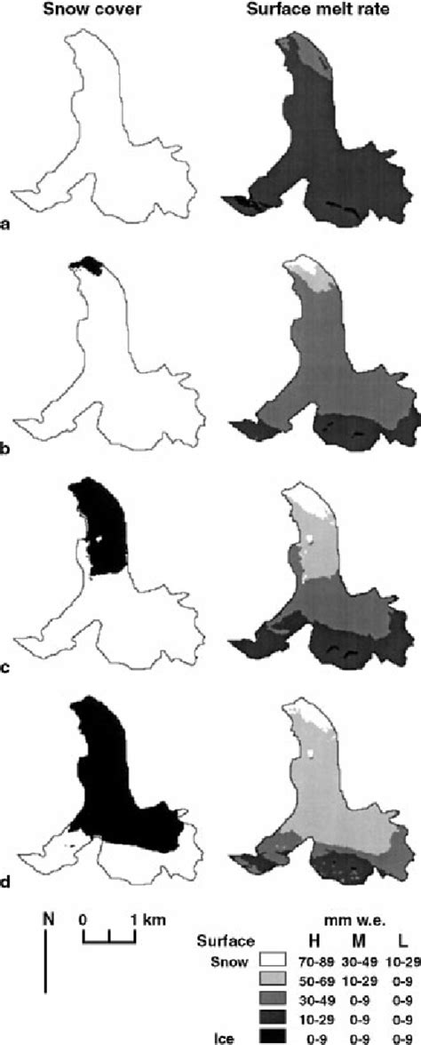 Spatial Variation Of Snow Cover Column 1 And The Surface Melt Rate Download Scientific