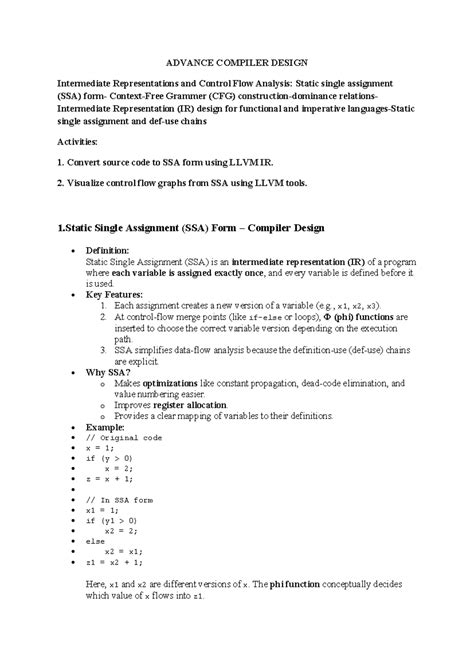 Cp25c04 Acd Advanced Compiler Design Ssa Cfg And Data Flow