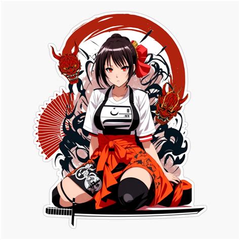 Onim Anime Arth Samurai Anime Girl Sticker Phone Decal Water Bottle