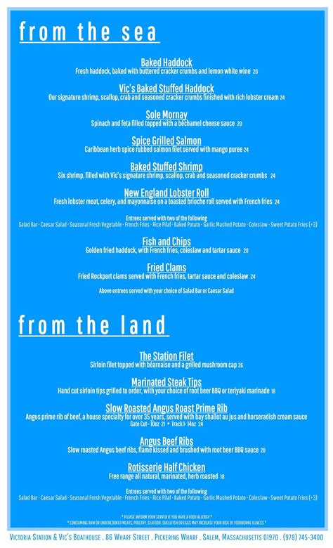 Menu At Victoria Station Restaurant Salem