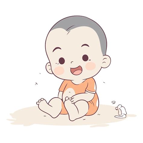 Милый мальчик сидит на полу и улыбается Премиум векторы