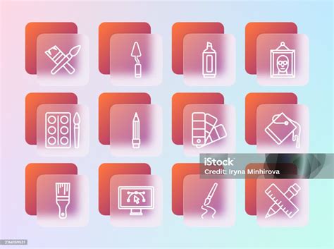 선 그림 디자인 프로그램이 있는 컴퓨터 색상 팔레트 가이드 페인트 브러시 연필 지우개 마커 펜 및 팔레트 나이프 아이콘을 설정합니다 벡터 수채화에 대한 스톡 벡터 아트 및