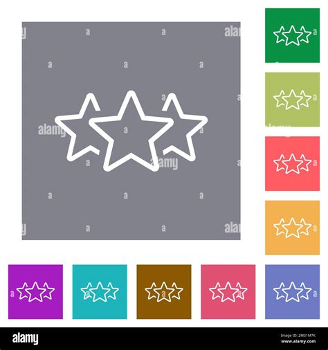 Three Star Rating Outline Flat Icons On Simple Color Square Backgrounds Stock Vector Image And Art