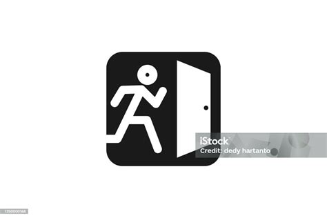 출구 기호의 벡터 아이콘입니다 흰색 배경에 격리 된 비상 출구 방법 아이콘 경고 간판 공용 장소에서 템플릿 에 대한 간판 개념에 대한 스톡 벡터 아트 및 기타 이미지