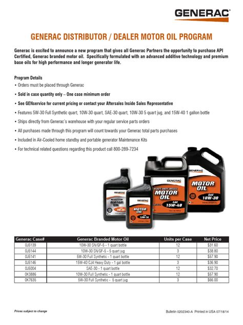 Generac Oil Program 0202340a Pdf